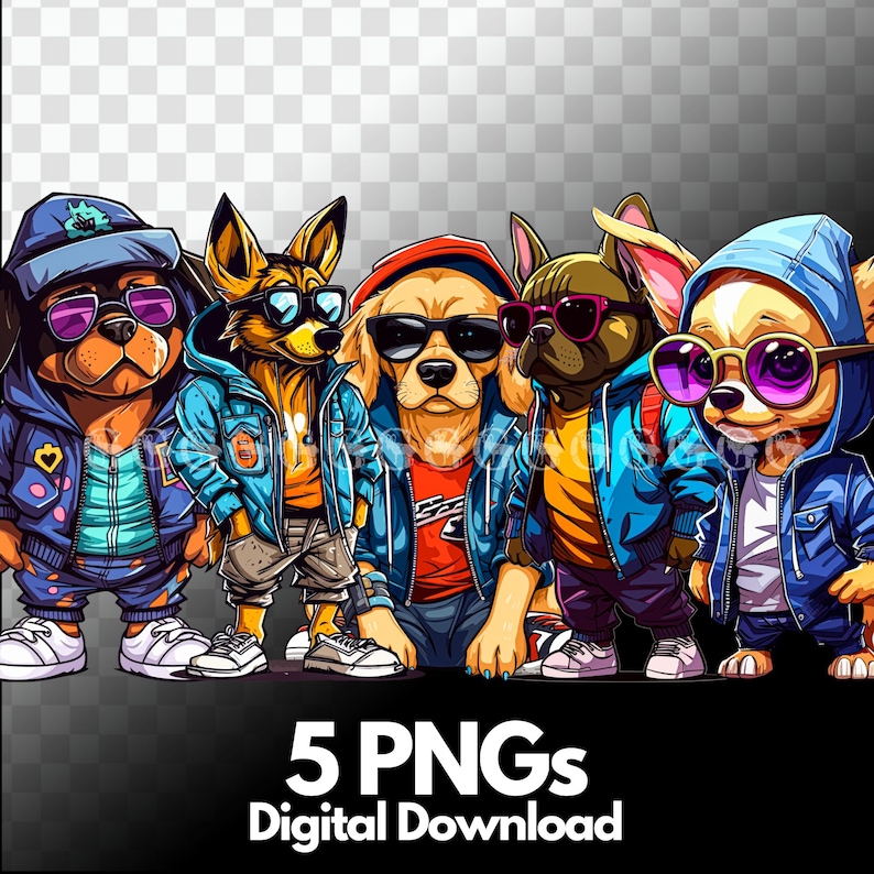 Cool Dogs Urban Streetwear PNG Bundle, Clipart, Dog Lover, Funny Dog ...