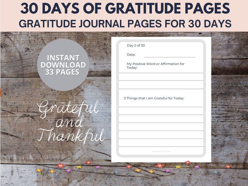 30 Days of Gratitude Printable PDF – 30 Days of Gratitude Journal Pages ...