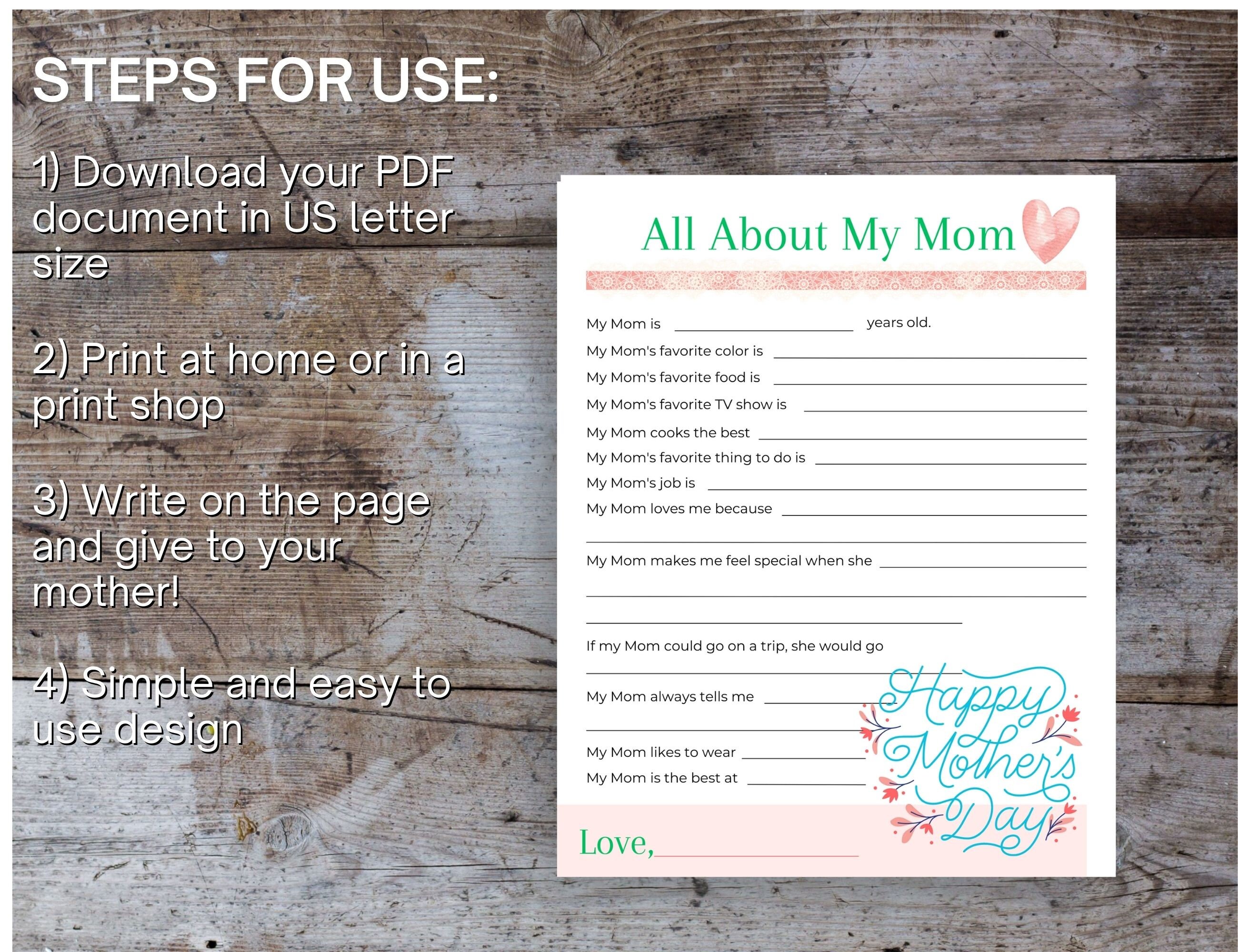 Mother’s Day Activity – Mother’s Day Questionnaire - Printable PDF ...
