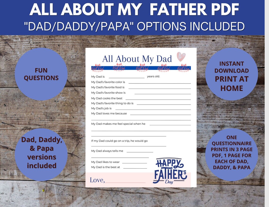 Father’s Day Activity – Father’s Day Questionnaire - Printable PDF ...
