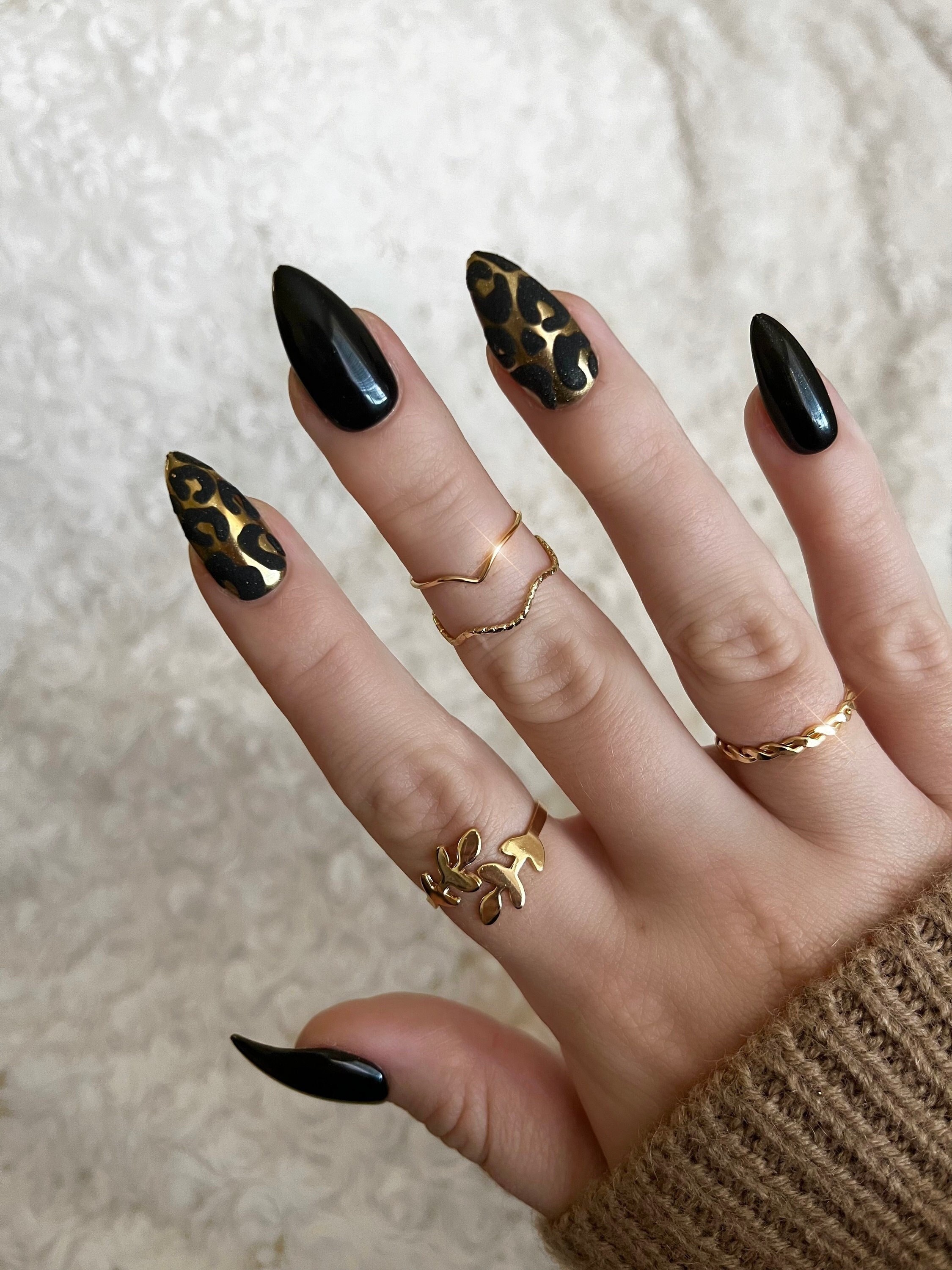 Cheetah Nails, Black Cheetah Nails, Fall Press on Nails, Gold Chrome ...