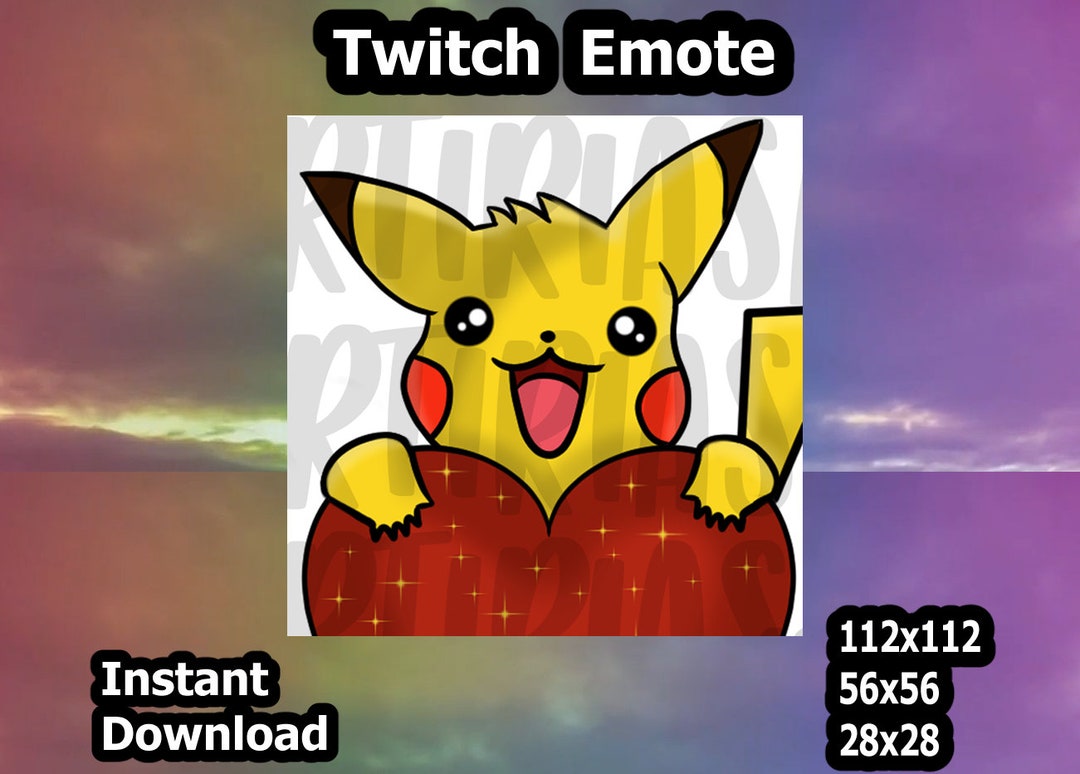 Cute Pikachu Twitch Emote With Heart for Streamer / Sub Emoji / 112x112 ...
