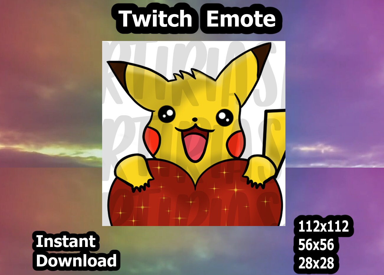 Cute Pikachu Twitch Emote With Heart for Streamer / Sub Emoji / 112x112 ...
