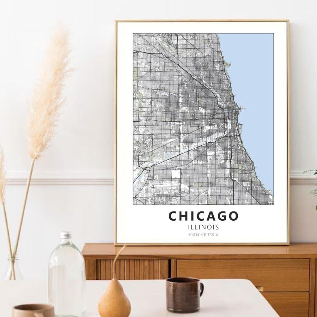 Chicago City Map Print – Illinois Wall Art | Minimalist Travel Poster ...