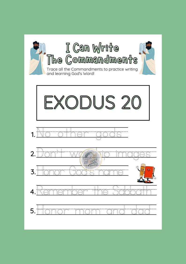 Ten Commandments Activity Tracing Sheets | Faith-based Bible Activity ...