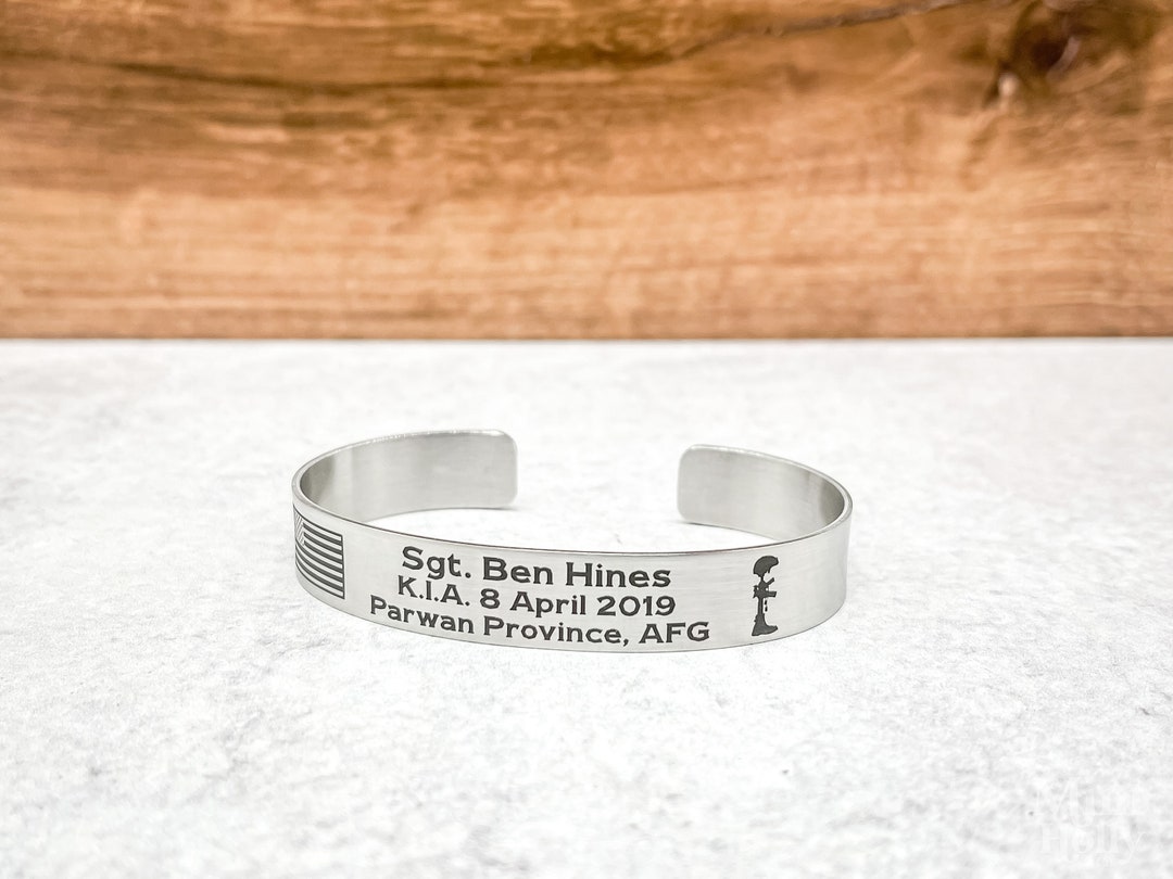 Silver Military Memorial Bracelet, Personalized Stainless Steel ...