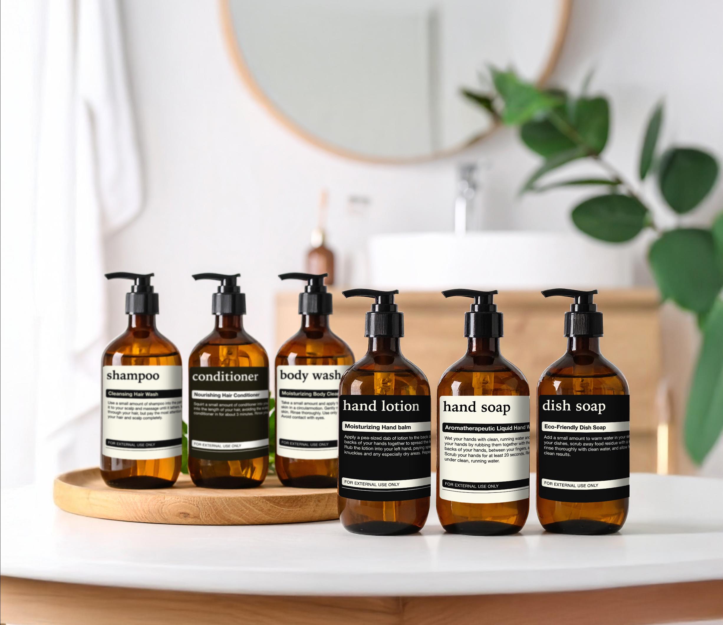 Waterproof Bathroom Labels, Minimalist Shampoo Conditioner Stickers (6 ...