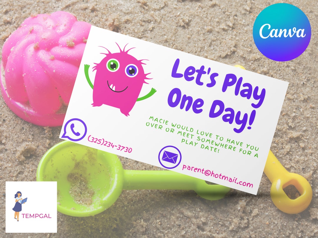 Editable Calling Card Templateplaydate Card - Etsy