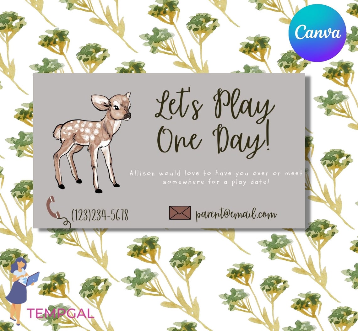 Kid's Business Card Canva Template, Customizable Playdate Card for ...