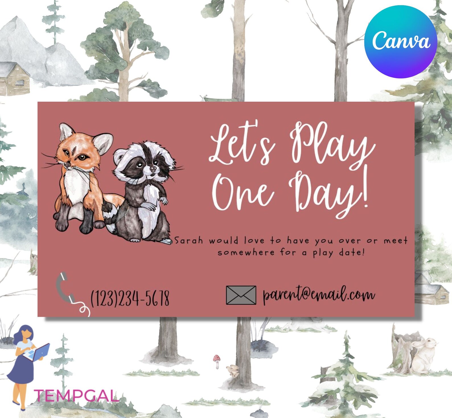 Kid's Business Card Canva Template, Customizable Playdate Card for ...