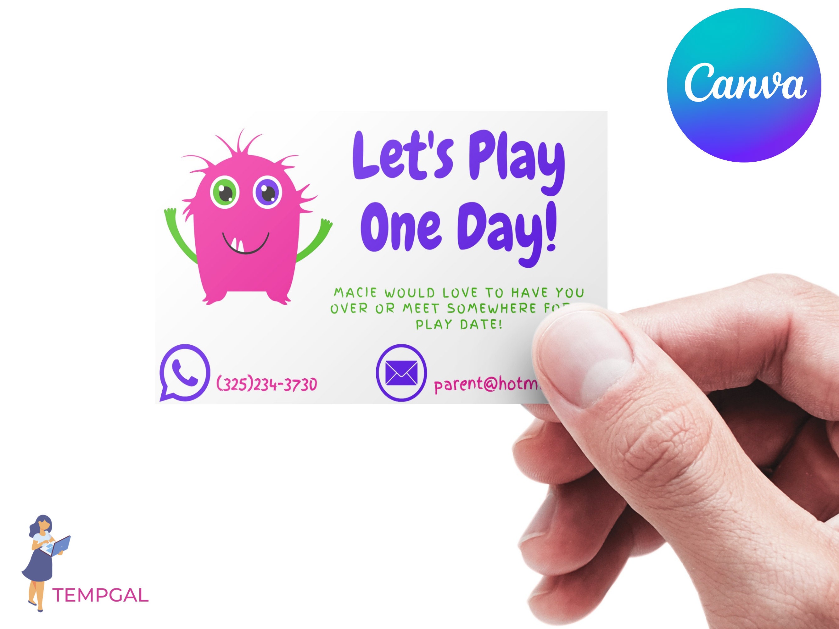 Editable Calling Card Templateplaydate Card - Etsy