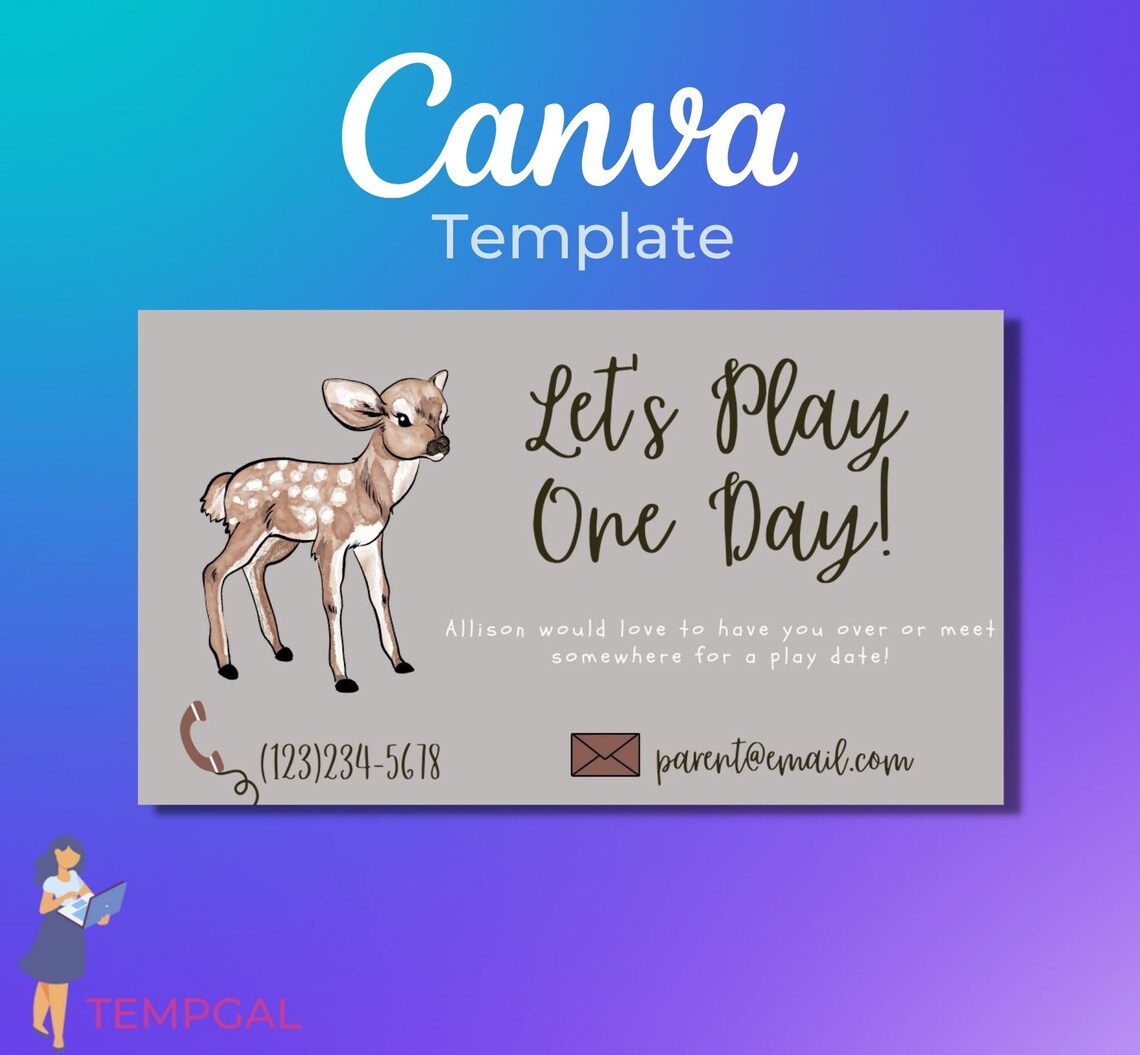 Kid's Business Card Canva Template, Customizable Playdate Card for ...