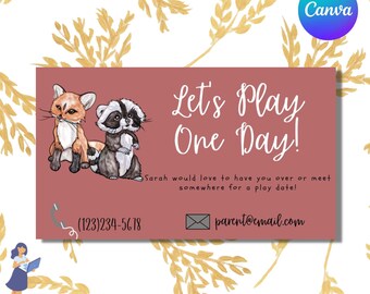 Kid's Business Card Canva Template, Customizable Playdate Card for ...