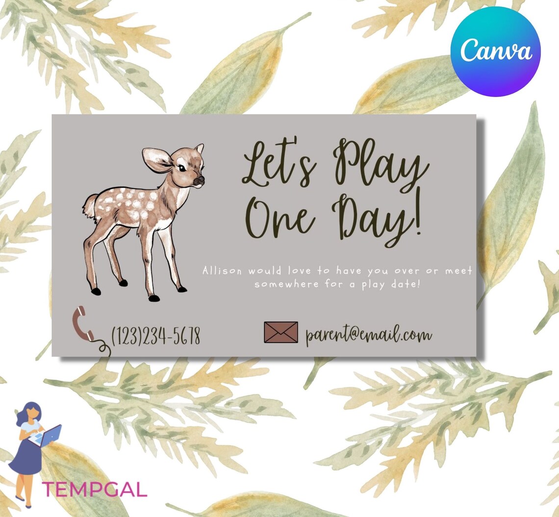 Kid's Business Card Canva Template, Customizable Playdate Card for ...