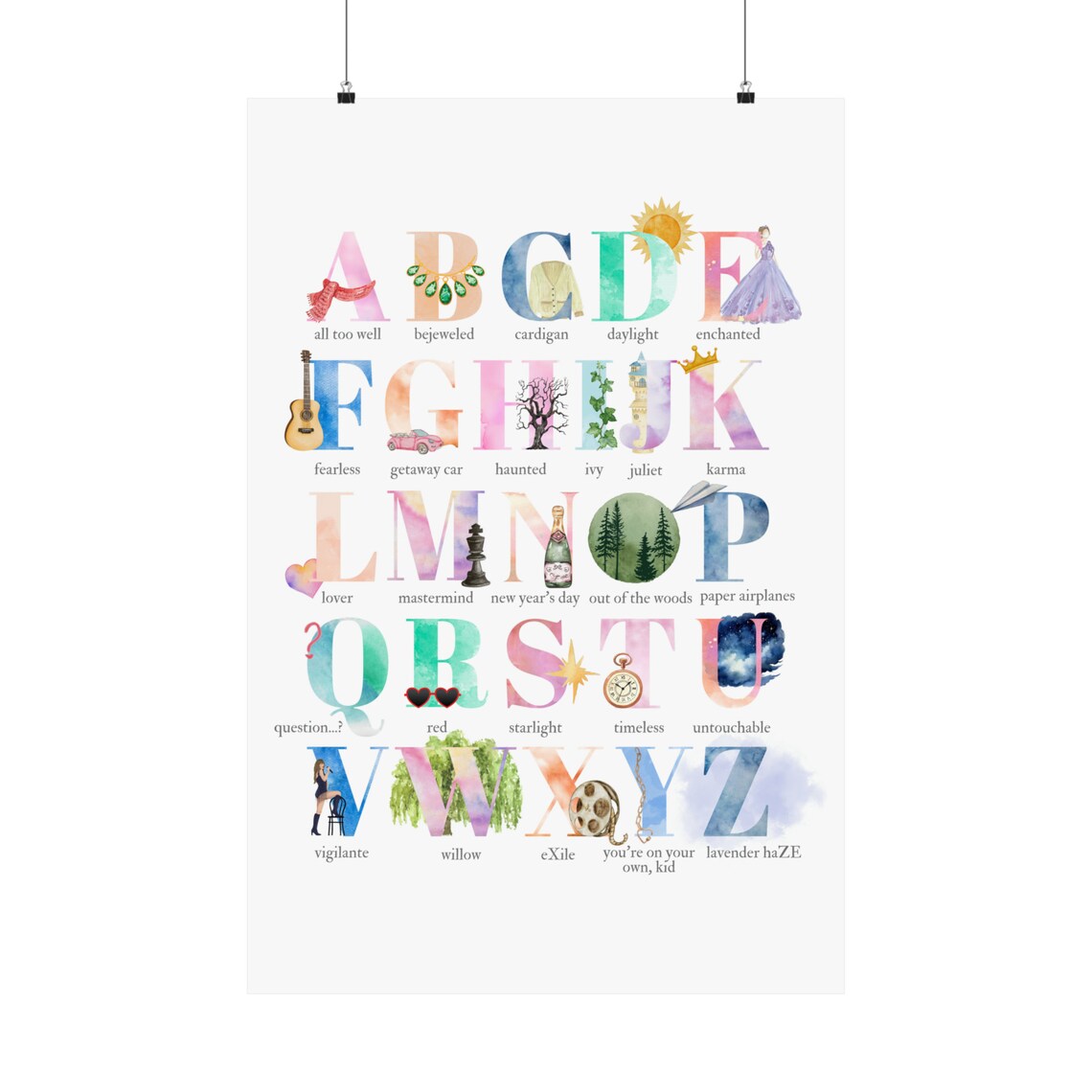 Taylor Swift Swiftie Alphabet in Matte Finish Vertical Poster - Etsy