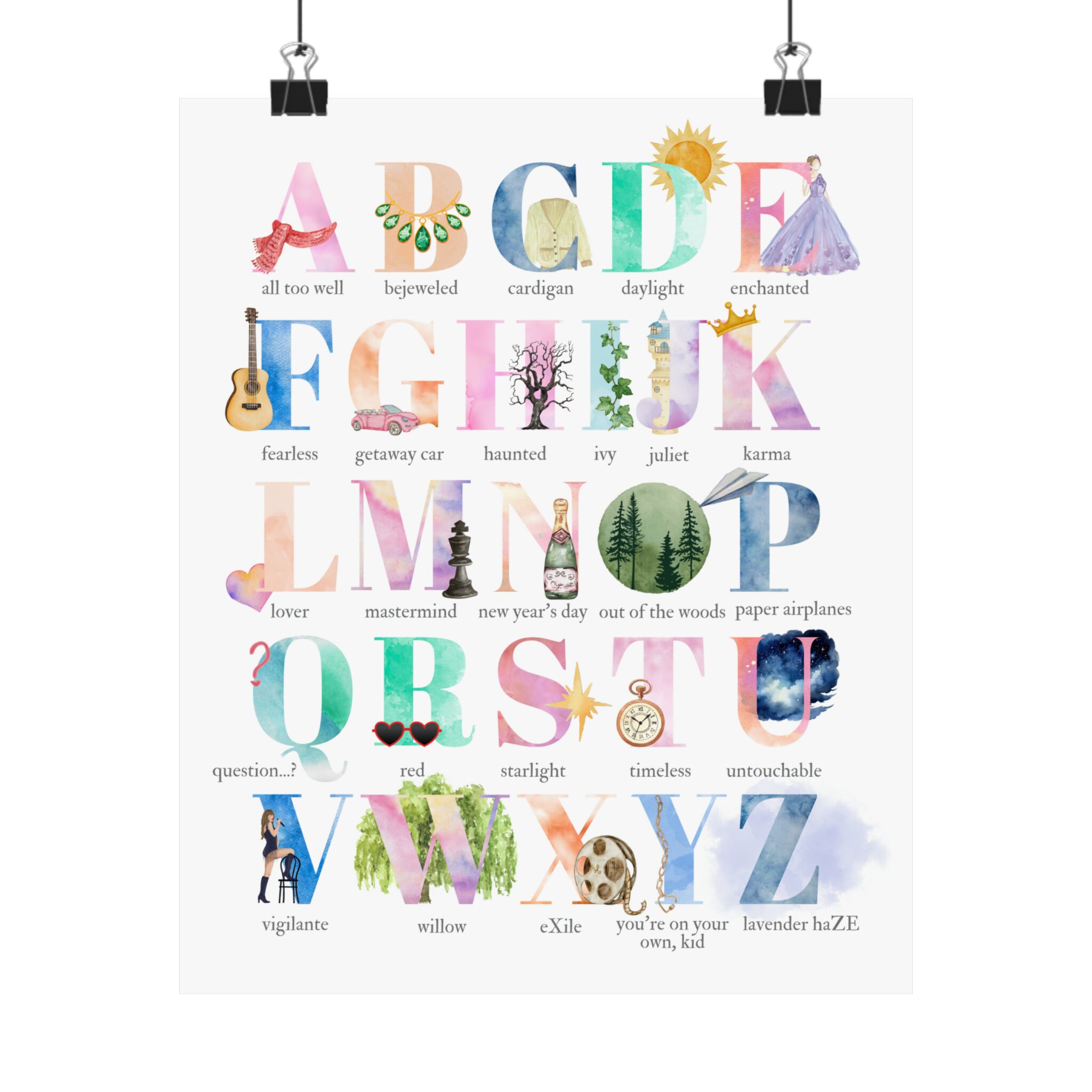 Taylor Swift Swiftie Alphabet in Matte Finish Vertical Poster - Etsy