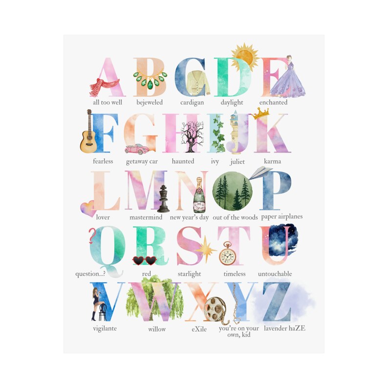 Taylor Swift Swiftie Alphabet in Matte Finish Vertical Poster - Etsy