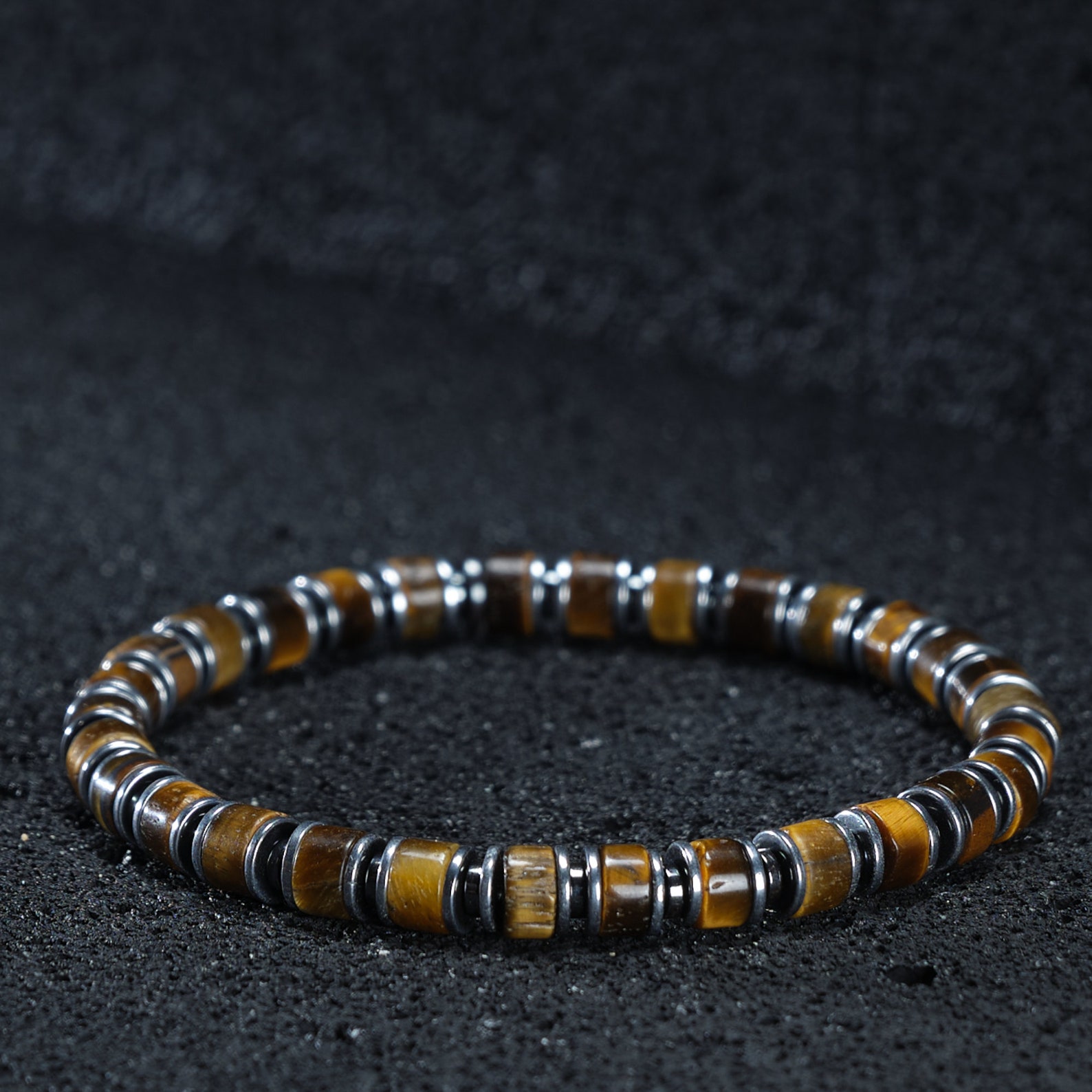 Mens Certified Tigers Eye & Hematite Bracelet, Bead Natural Stone ...