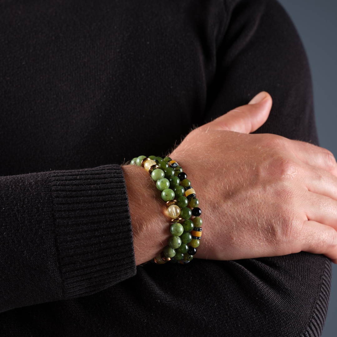 Real Jade & Hematite Stone Mens Bracelet Set, Jade Jewelry for Men, Mens Jade Beaded Bracelet ...
