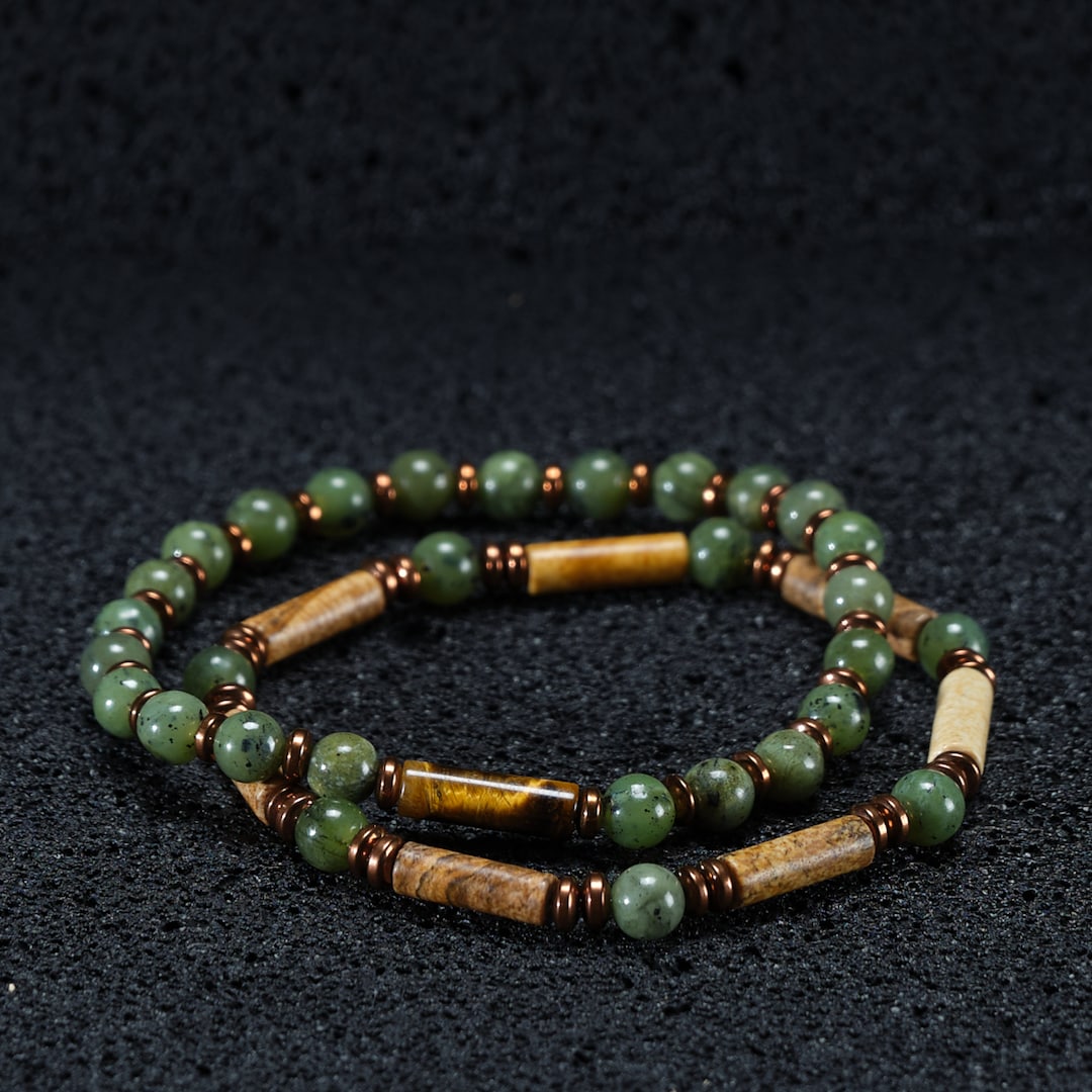 Real Jade & Magnetic Hematite Bracelet Set, Mens Beaded Crystal Jade Bracelet, Boyfriend Gift ...