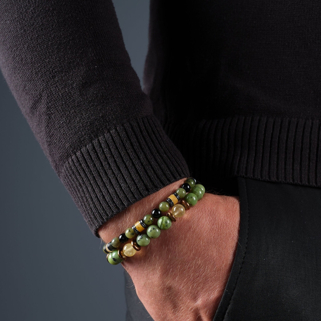 Mens Real Jade Bracelet Set, Crystal Jade Bracelets for Boyfriend Gift ...
