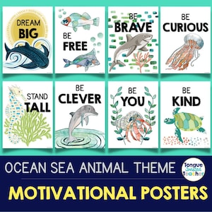 Ocean Sea Animal Theme Motivational Posters Classroom or Child's Room ...