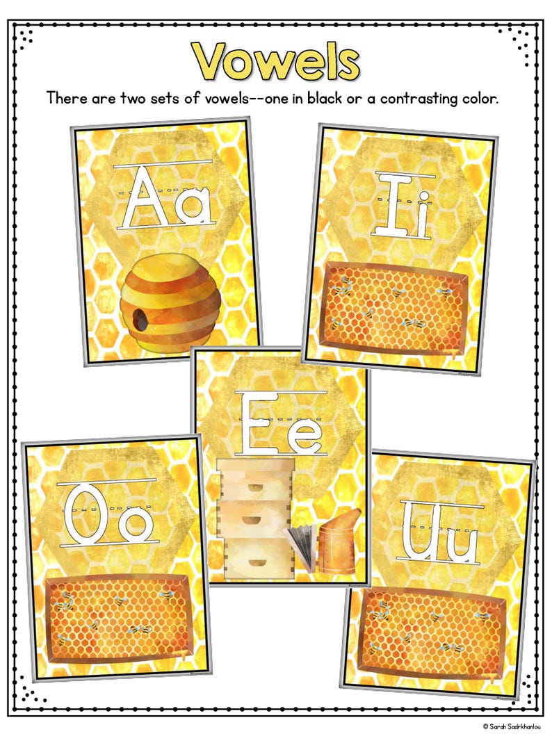 Yellow Bees Theme Alphabet Line Print and Cursive Classroom Decor - Etsy