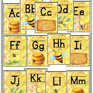 Yellow Bees Theme Alphabet Line Print and Cursive Classroom Decor - Etsy