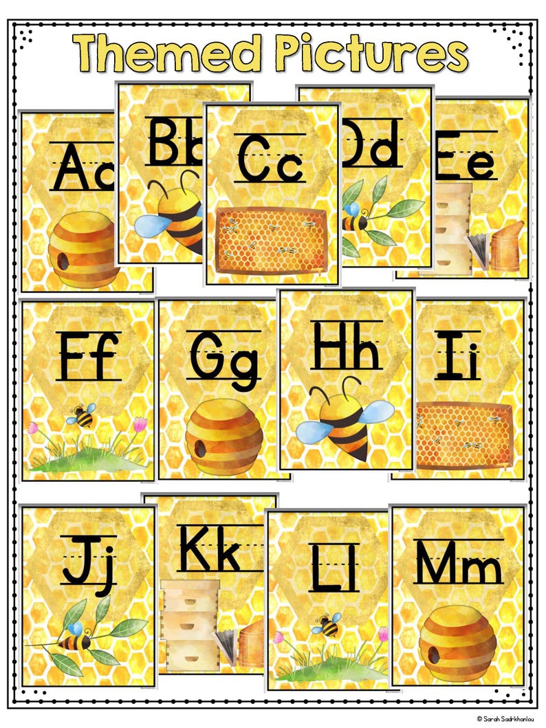 Yellow Bees Theme Alphabet Line Print and Cursive Classroom Decor - Etsy