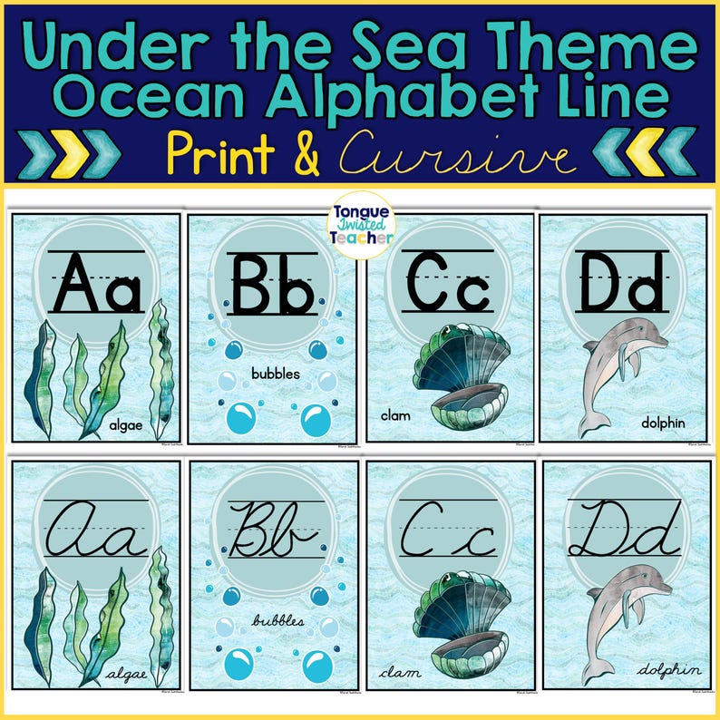 Under the Sea Alphabet Line Print and Cursive - Etsy
