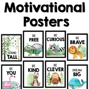 Watercolor Animal Theme Motivational Posters Classroom Decor Child's ...
