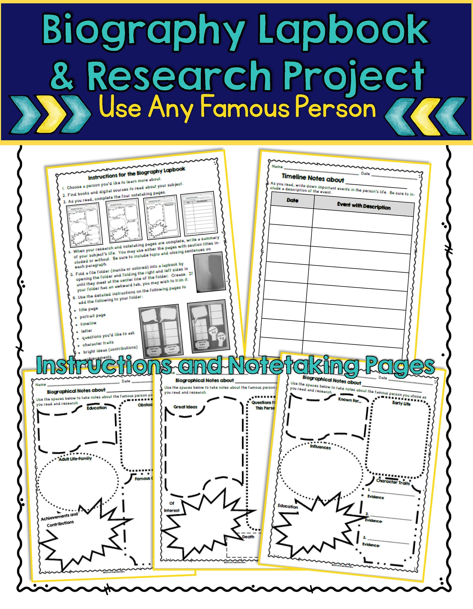 Biography Report Graphic Organizers and Lapbook Research Project ...
