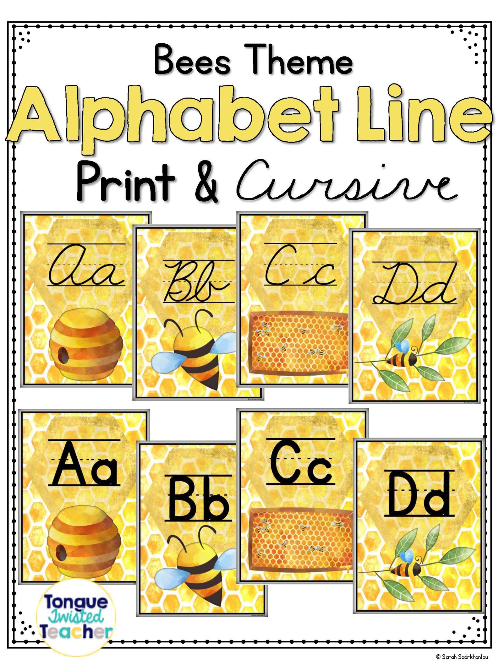 Yellow Bees Theme Alphabet Line Print and Cursive Classroom Decor - Etsy