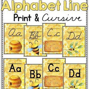 Yellow Bees Theme Alphabet Line Print and Cursive Classroom Decor - Etsy
