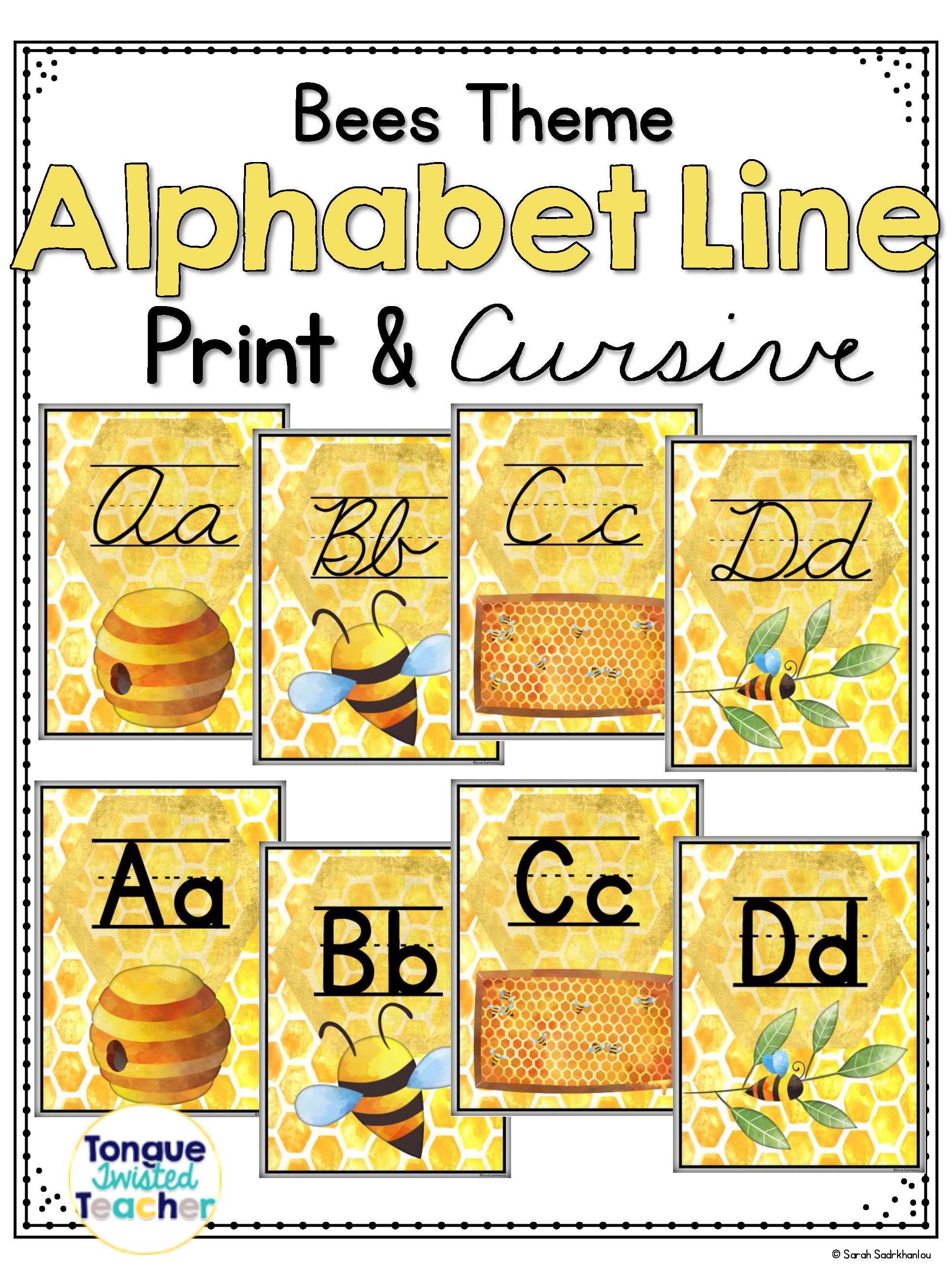 Yellow Bees Theme Alphabet Line Print and Cursive Classroom Decor - Etsy