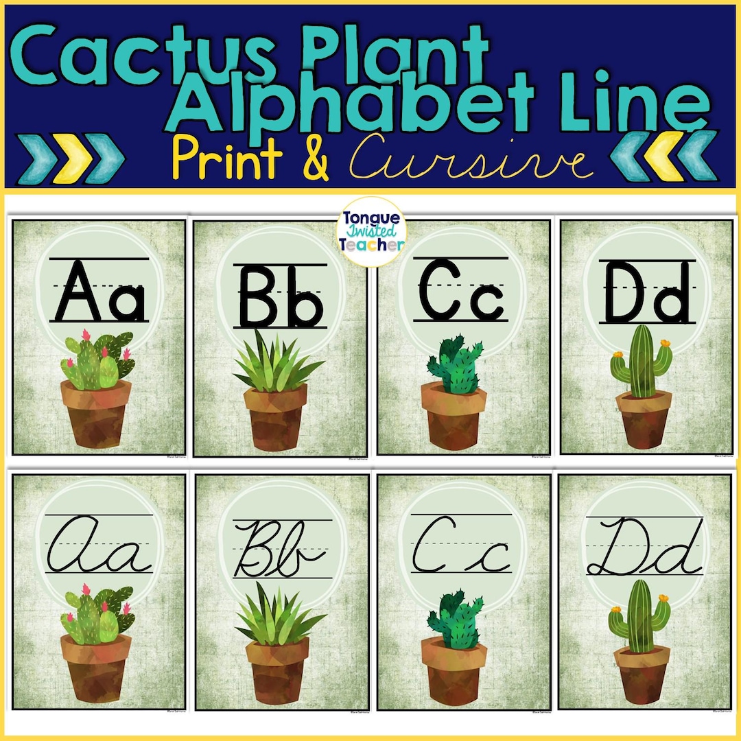 Cactus Cacti Plant Theme Alphabet Line Print and Cursive - Etsy