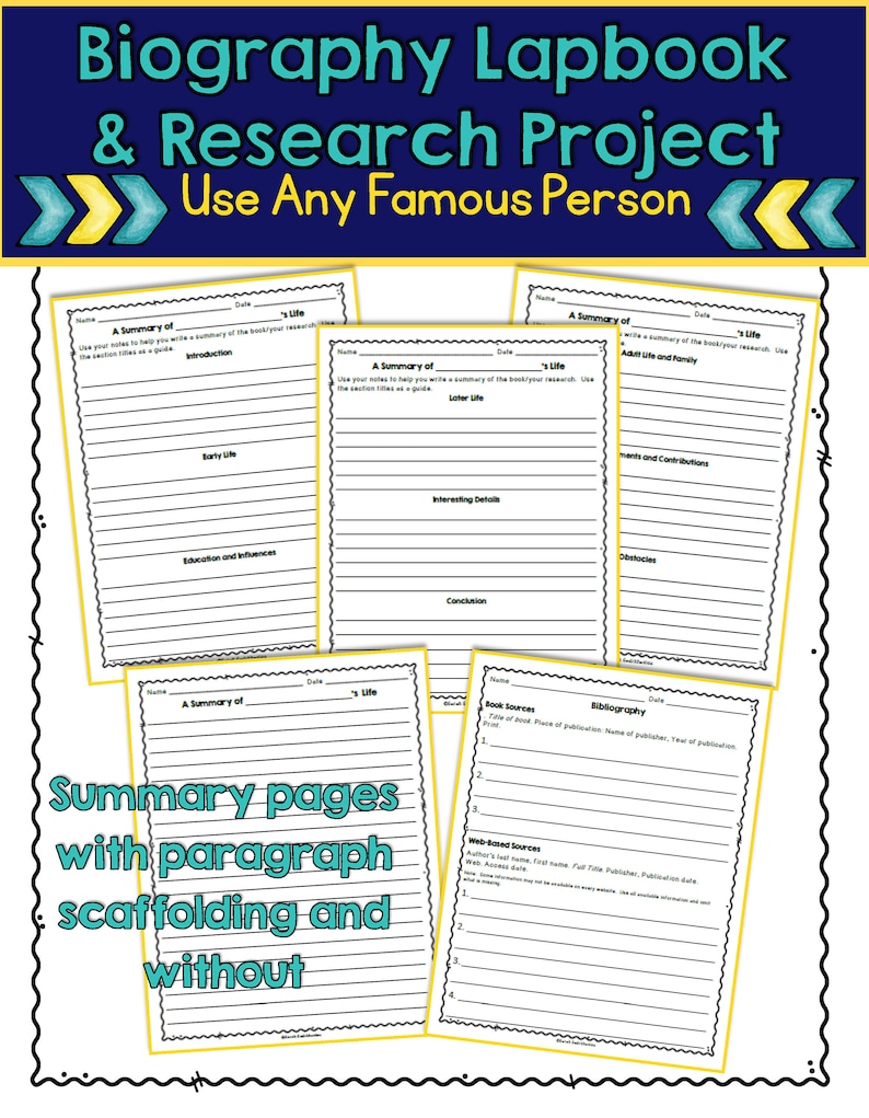 Biography Report Graphic Organizers and Lapbook Research Project ...