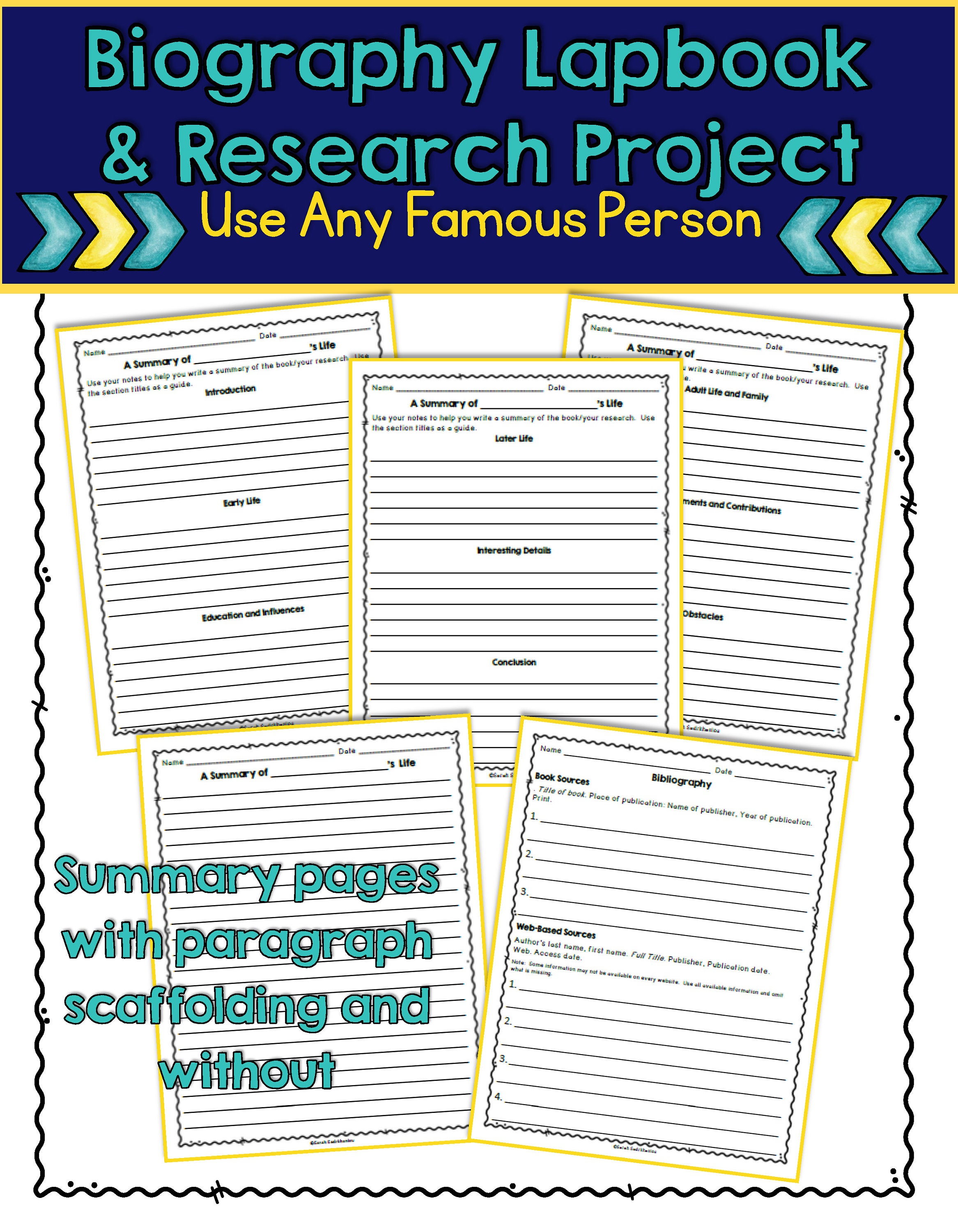 Biography Report Graphic Organizers and Lapbook Research Project ...