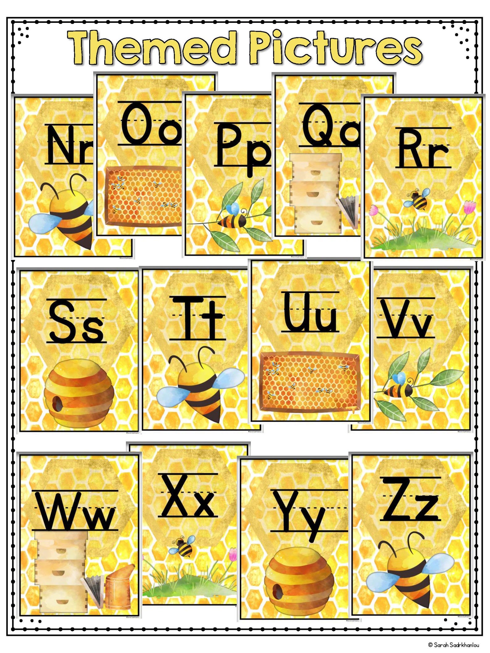 Yellow Bees Theme Alphabet Line Print and Cursive Classroom Decor - Etsy