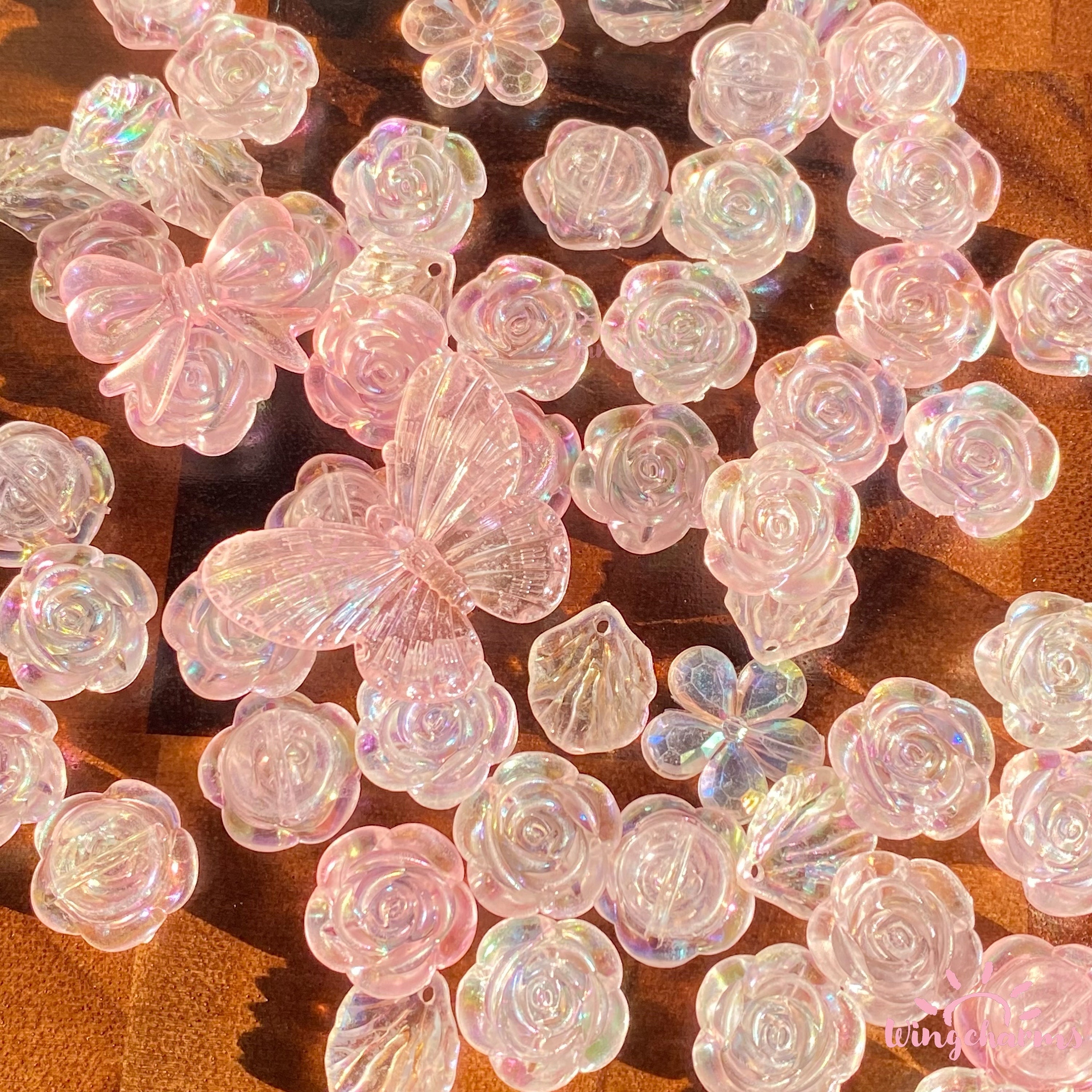 Pink Iridescent Effect Rose Charms Mix ,rose Cabochons,decoden Rose ...