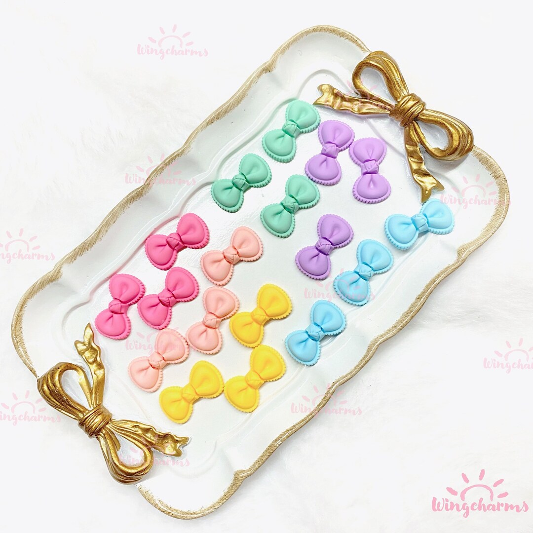 Cute Pastel Color Lace Bow Set of 6, Decoden Charms, Decoden Cabochons ...