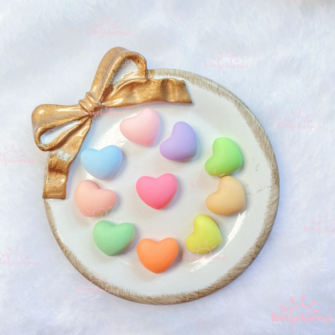 Pastel Color Chubby Heart Cabochon Set of 10, Decoden Charms, Decoden ...