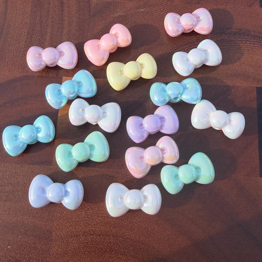 5pc UV Luminous Pastel Kawaii Bow Charm Beads, Premium Cute Bow Beads ...