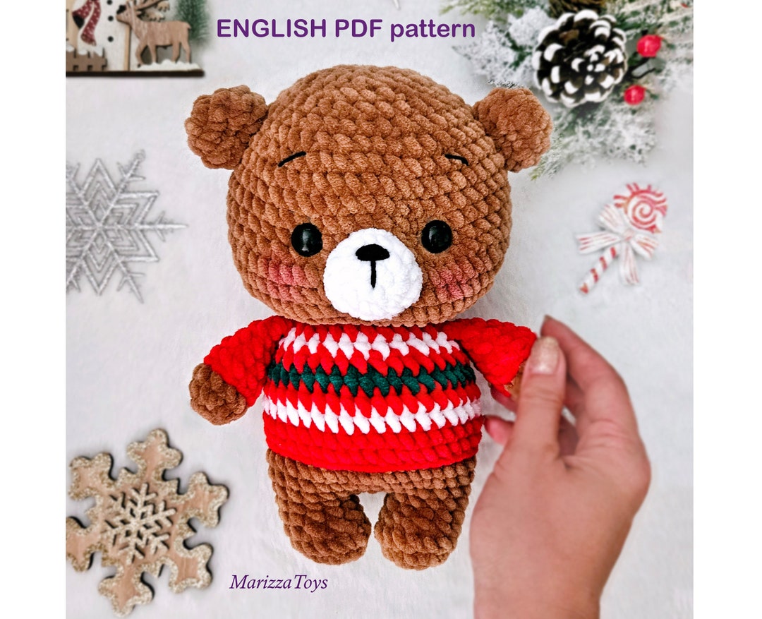 Easy Crochet Christmas Bear PATTERN PDF Amigurumi Christmas Bear ...