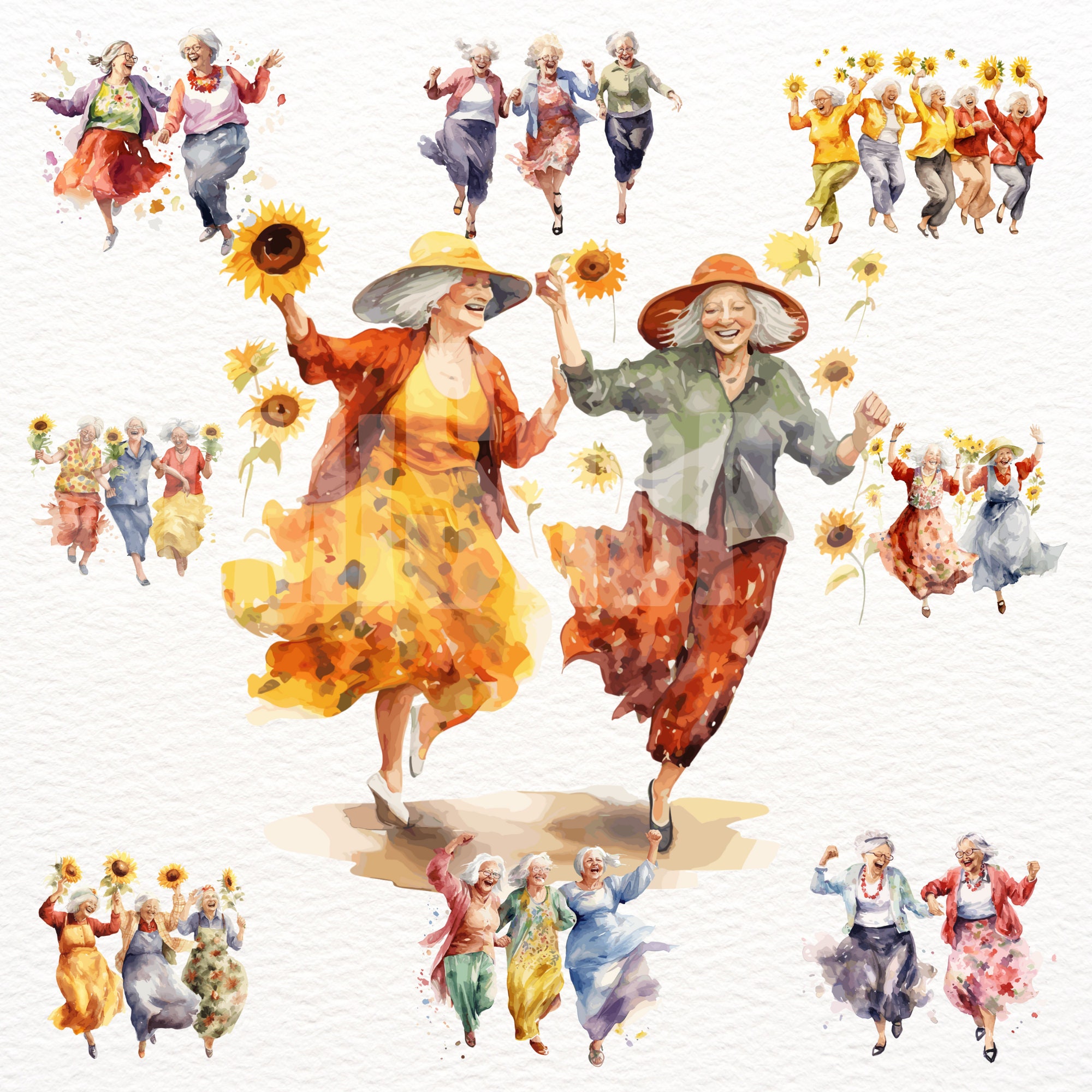 Watercolor Funny Old Ladies Clipart PNG Women Dancing - Etsy UK