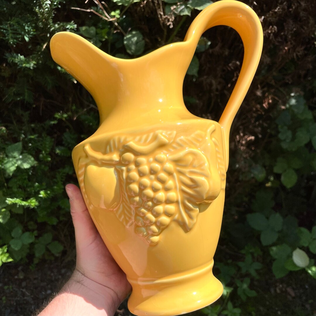 Large Yellow Jug With Fruit Detail Ceramic Pitcher Serving Jug - Etsy