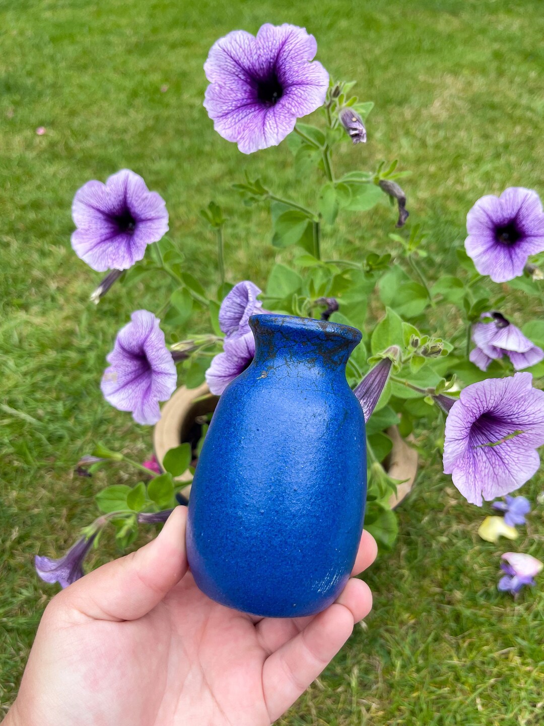 Vase Stoneware Ronuk Blue Earthenware Small Flower Centrepiece - Etsy
