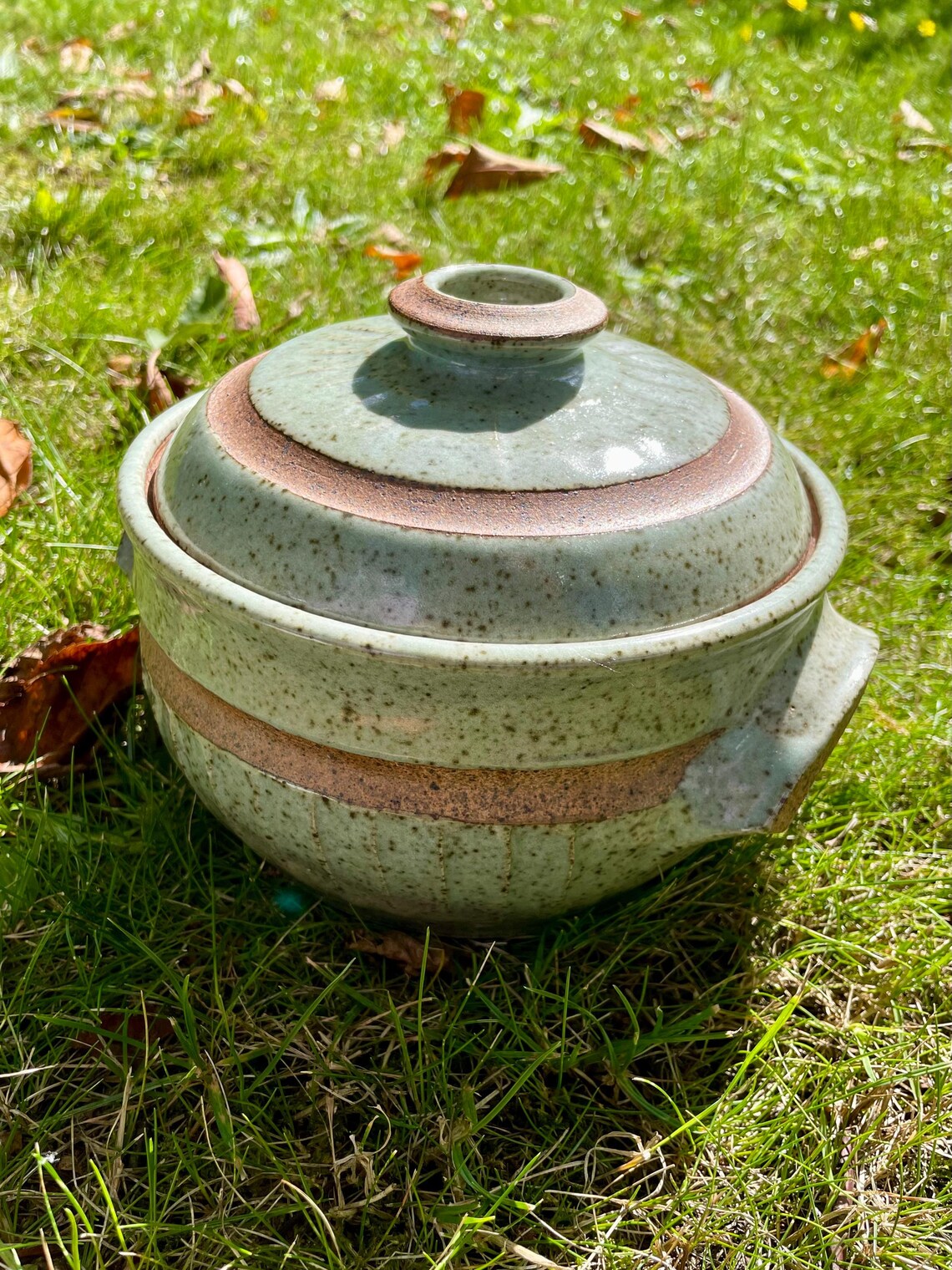 Large Casserole Stew Pot - Studio Pottery - Green & Brown - Mid Century ...
