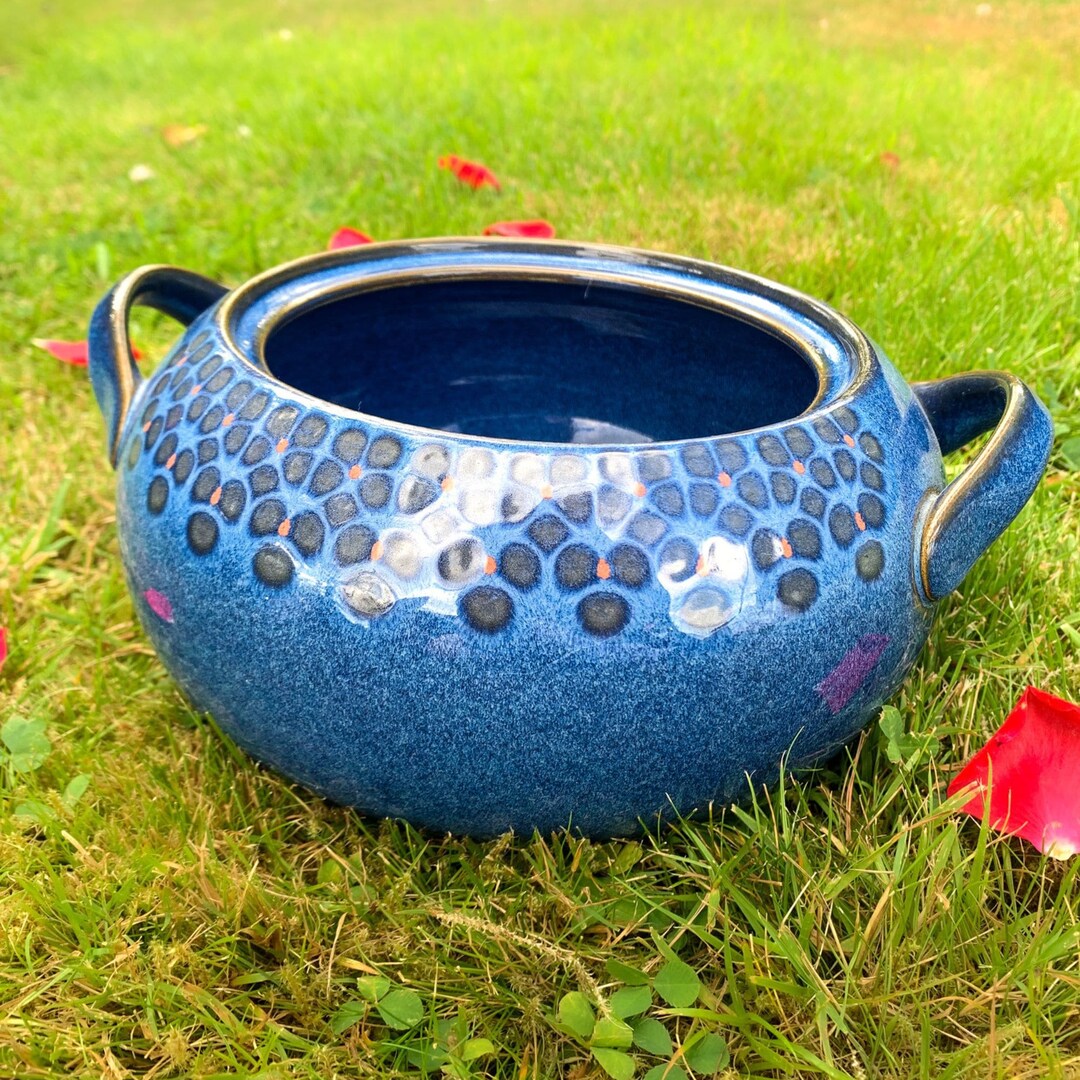 Denby Blue Pot Stoneware Imperial Yellow Flowers Pattern Ceramic ...
