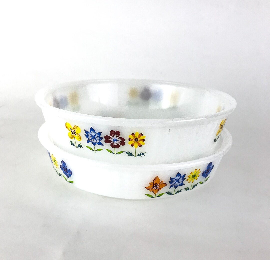Phoenix Opalware Folk Flowers Milk Glass Storage Pot Bowls Large and ...